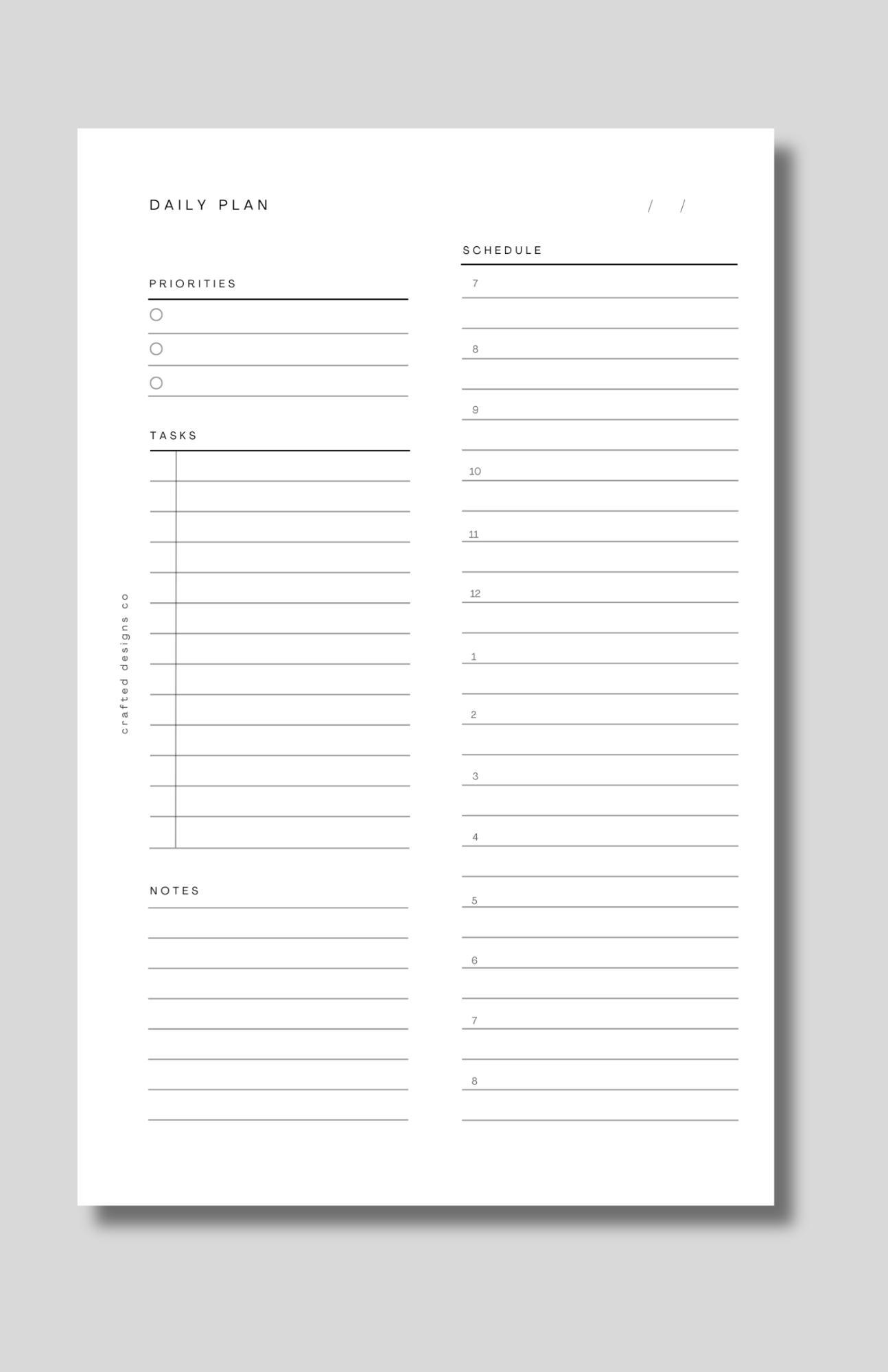 Undated Daily Schedule On 1P – Crafted Designs Co