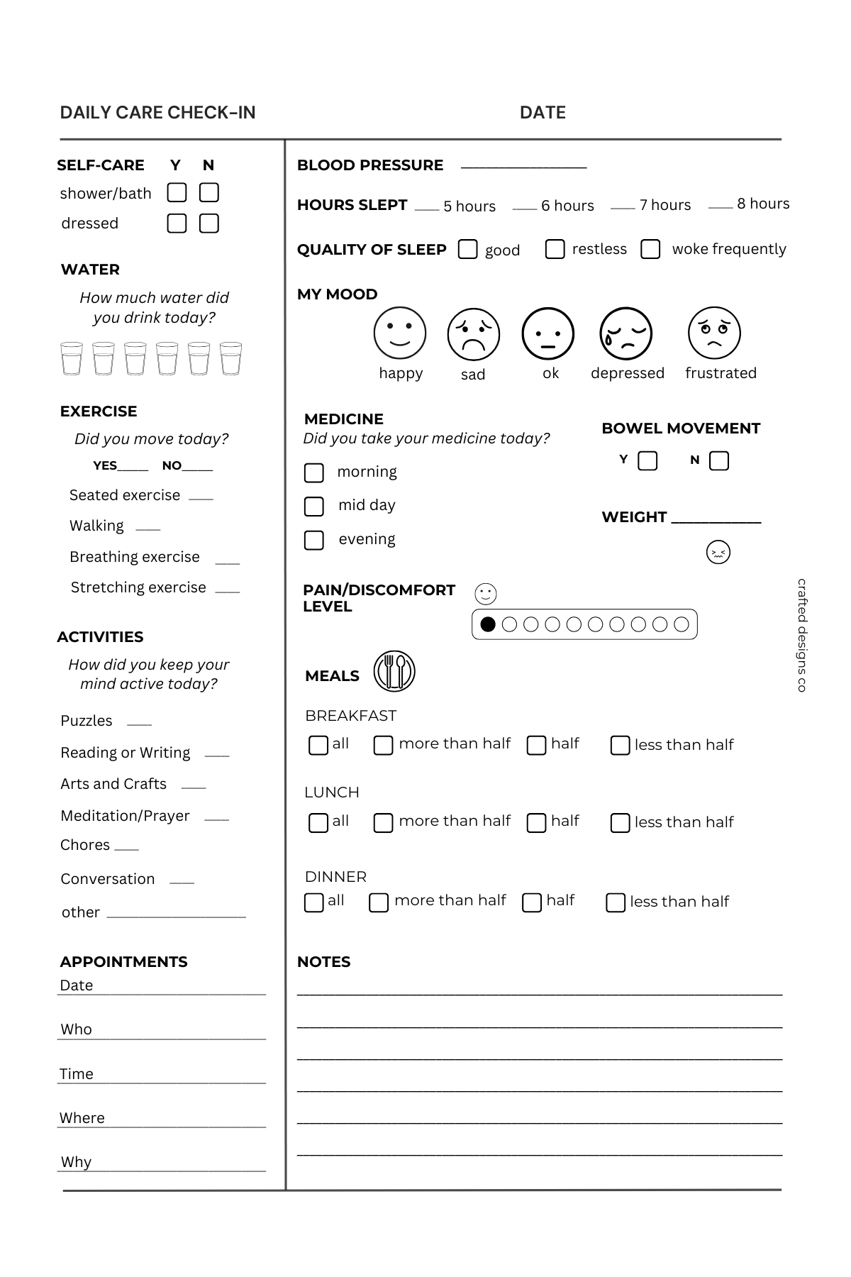 Daily Care Check-in – Crafted Designs Co