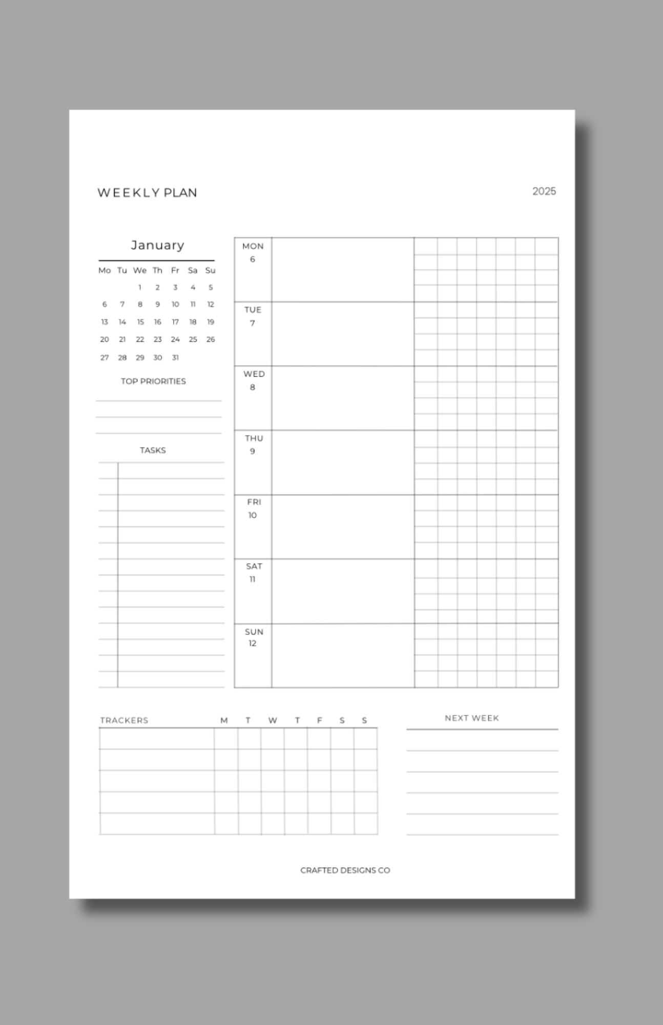 2025 Dated Weekly Horizontal Overview Inserts – Crafted Designs Co