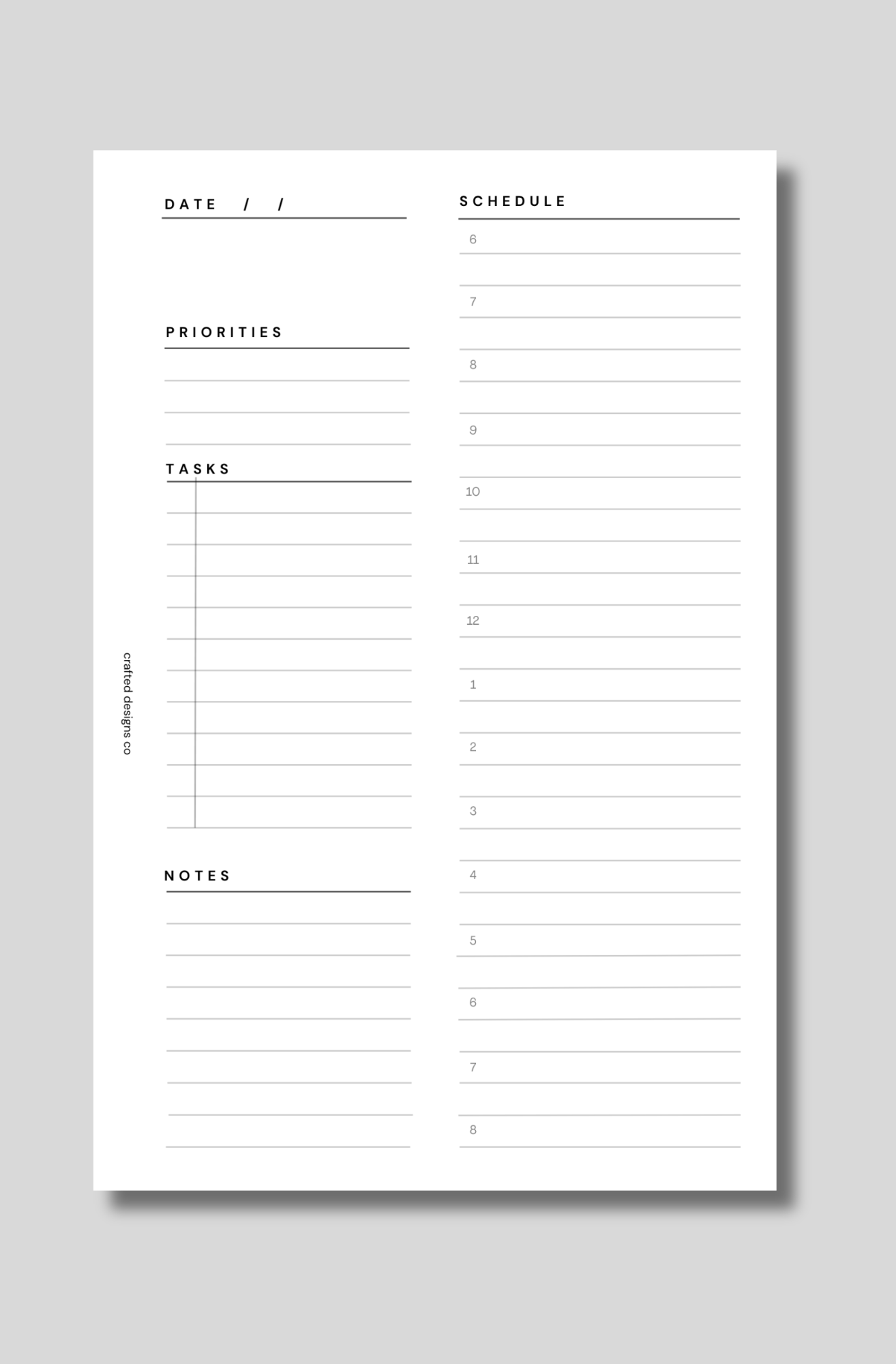 Undated Daily Schedule Inserts – Crafted Designs Co