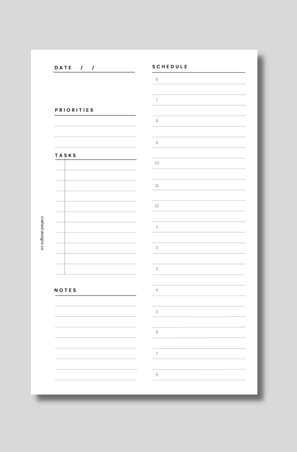 Undated Daily Schedule Inserts – Crafted Designs Co